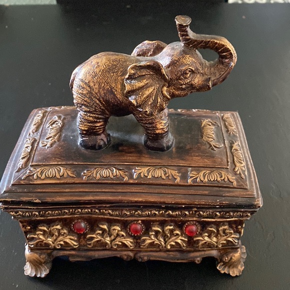 Storage & Organization | Jeweled Elephant Box With Red Faux Stones Gold ...